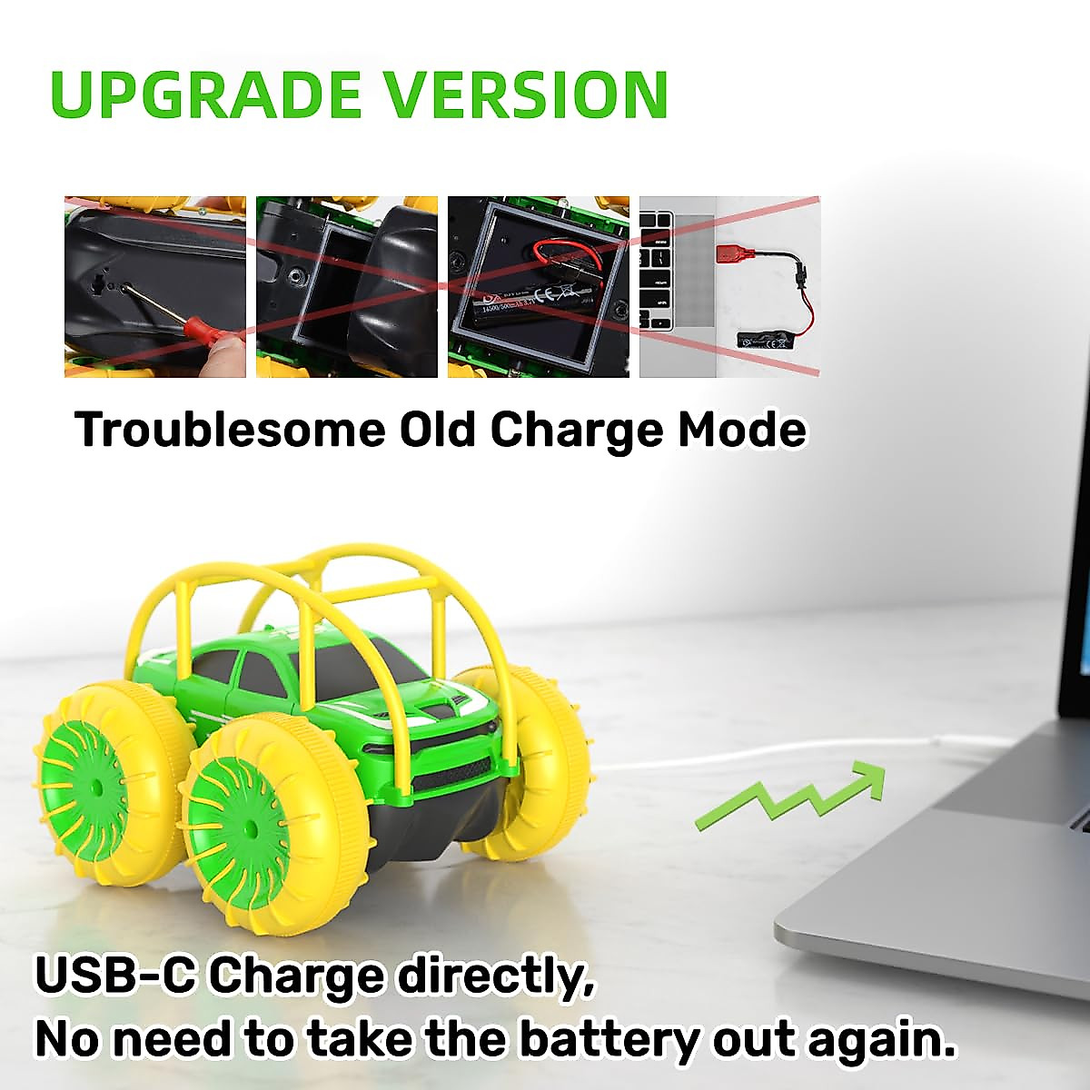 Remote Control Car, Amphibious Rc Stunt Car 360° Flip & Rotation RC Car for Kids with Cool LED 2.4Ghz 4WD All Terrain Indoor Outdoor Toys Gift for 3-12 Boys Girls - 2 Rechargeable Batteries Included