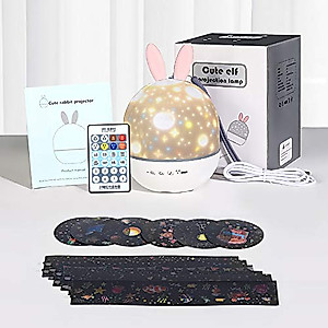 Night Light for Kids,Rotating Starry Night Light Projector with Remote Control,6 Films,USB Rechargeable,Soothe Musics,Bedside Lamp Nursery Light for Baby,Boys,Girls Birthday,Christmas Gift (White)