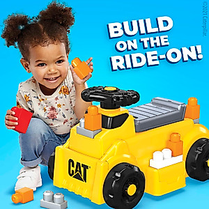 MEGA BLOKS First Builders Cat Toddler Building Blocks Toy Set, Build ‘n Play Ride-On with 11 Pieces and Storage, Yellow, Ages 1+ Years