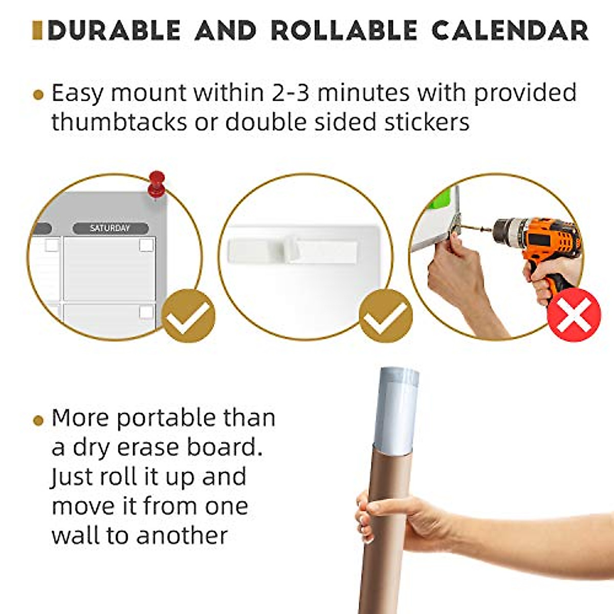 Dry Erase Wall Calendar - 52" x 36" X Large Undated Monthly Planner for Home, Office, School - Reusable Jumbo Laminated Task Organizer