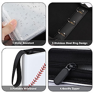 MIXPOET Baseball Card Binder with Zipper, 4 Slots - Fit 400 Cards, Waterproof Card Album Holder Protectors Storage Book Fit Football, Baseball, Sport Cards and Other Trading Cards (White Stitches)