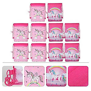 Amosfun 10pcs Unicorn Drawstring Backpack Unicorn Party Gift Pouch Nonwoven for Kids Unicorn Party Birthday Party Bag Supplies