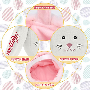 Personalized Buny Easter Basket with Name Custom Plush Easter Baskets for Kids Brown