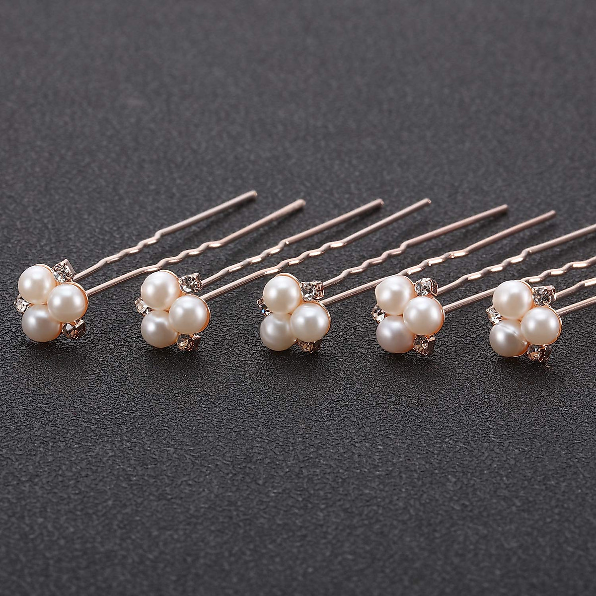 WILLBOND 18 Pcs Pearl Hair Pins Bridal Wedding Hair Accessories Crystal Bobby Pin for Brides Bridesmaids Flower Women Girls(Rose Gold)