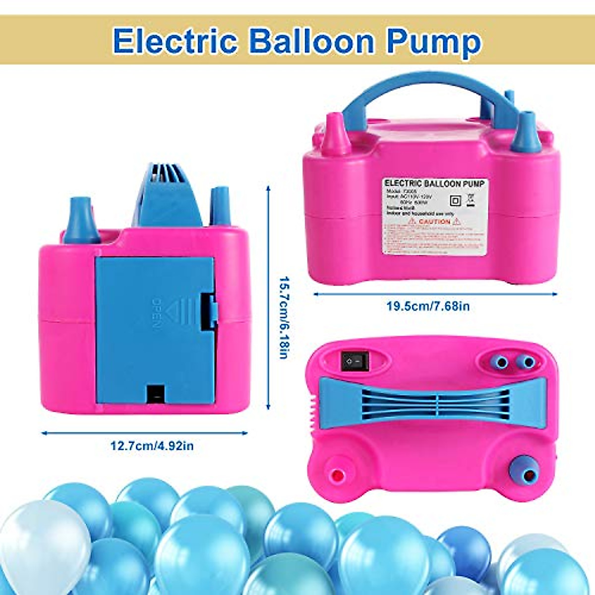 Gresus Electric Balloon Pump,110V 600W Portable Dual Nozzle Quick-Fill Balloon Inflator/Blower for Party Decoration