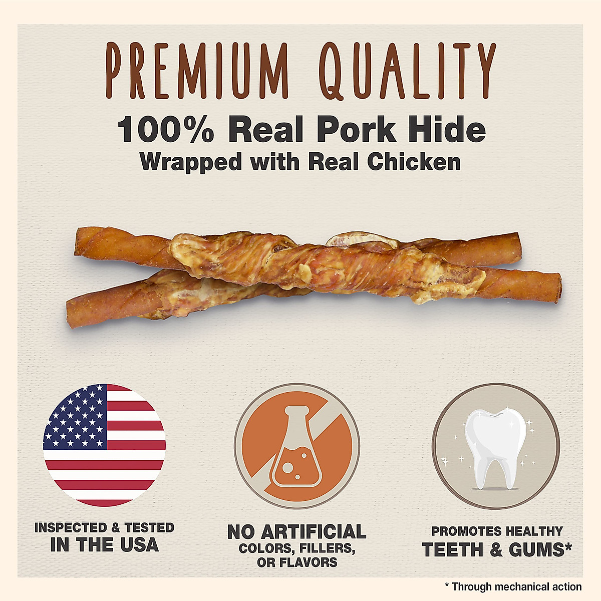Cadet Gourmet Twists Sticks- Long Lasting & Natural Dog Treats for Large & Small Dogs Pork Hide & Chicken - Inspected & Tested in USA (22 Count)