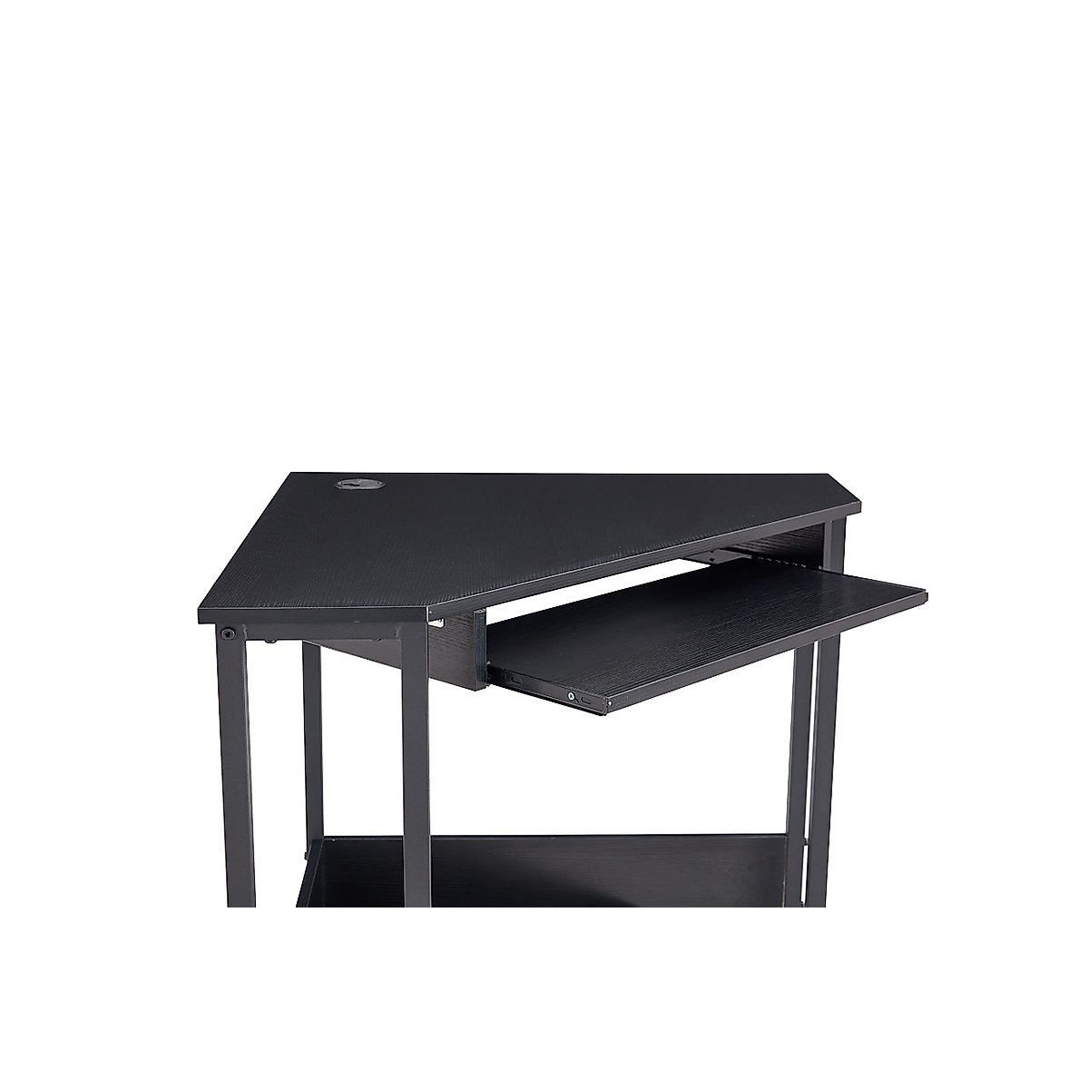 LKKRO Triangle Computer Desk,Corner Desk with Smooth Keyboard Tray& Storage Shelves,Compact Home Office,Small Desk with Sturdy Steel Frame As Workstation for Small Space,Black,28.34''L 24''W 30.11''H
