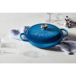 Le Creuset Noel Collection: Signature Cast Iron Braiser Embossed Snowflake w/ Stainless Steel Knob, 2.25 qt., Marseille