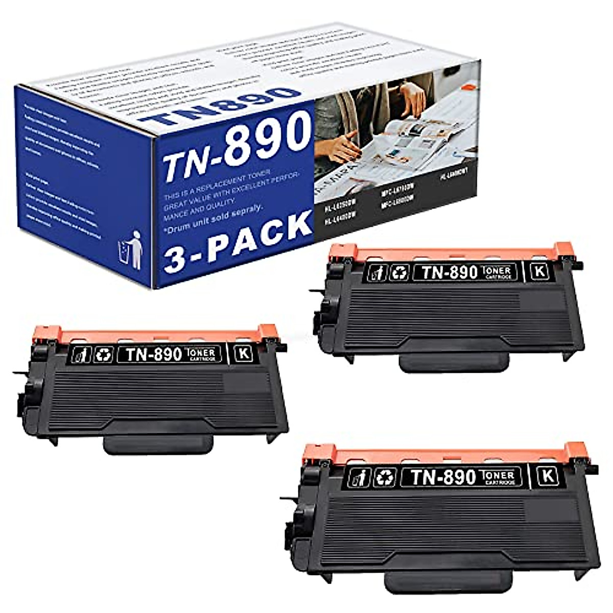 3-Pack Black TN-890 Ultra High Yield Toner Cartridge Compatible TN890 Replacement for Brother HL-L6250DW L6400DW L6400DWT MFC-L6750DW L6900DW Printer.