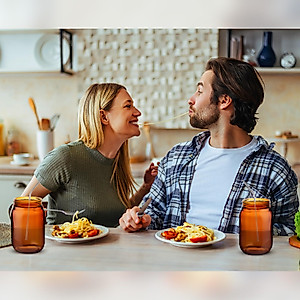 6 Pieces 64 oz Amber Glass Mason Jars Glass Mason Jars Amber Canning Jar Container Set Embossed Half Gallon Fermenting Jars with Airtight Lids for Canning Freezing Preserving Beverages Jar Decor