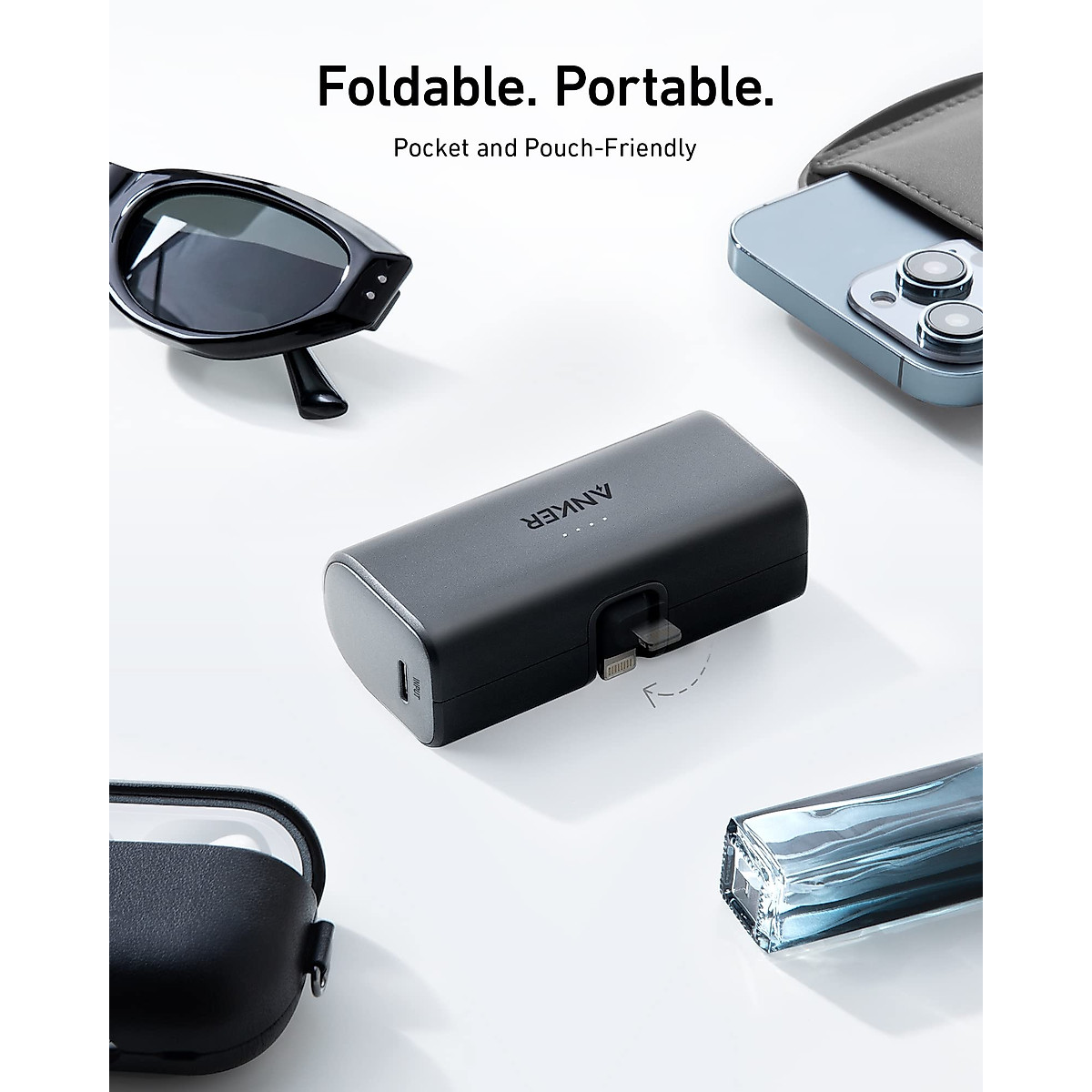 Anker Nano Portable Charger for iPhone, with Built-in MFi Certified Lightning Connector, Power Bank 5,000mAh 12W, Compatible with iPhone 14/14 Pro / 14 Plus, iPhone 13 and 12 Series (Black)