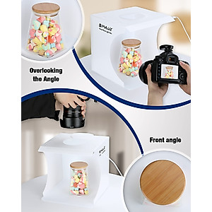 Mini Photo Studio Box, PULUZ 20cm Portable Photography Shooting Light Tent Kit, White Folding Lighting Softbox with 20 LED Lights + 6 Backdrops for Product Display