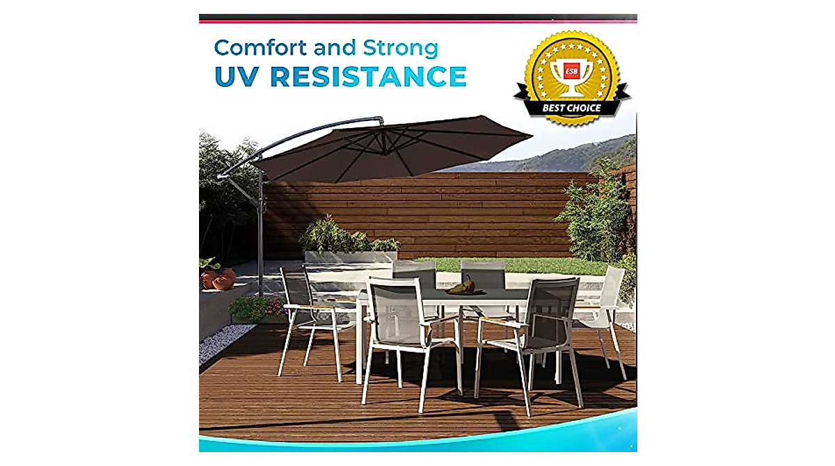 SUNLAX 10ft Outdoor Patio Umbrella - Durable Brown Offset Shade