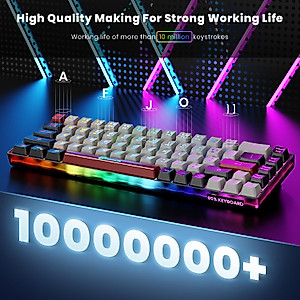 GEODMAER GM68 65% Wireless Gaming Keyboard, Rechargeable RGB Backlit Gaming Keyboard with 14 Backlit Modes, 68 Keys Ultra-Compact Anti-ghosting Keyboard for PC Laptop