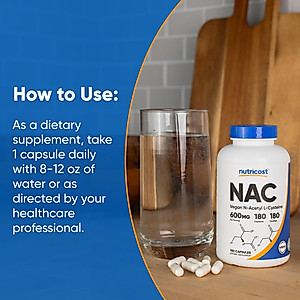 Nutricost N-Acetyl L-Cysteine (NAC) 600mg, 180 Capsules - Non-GMO, Gluten Free