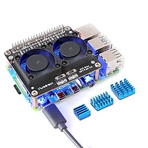 MakerFocus Raspberry Pi 4B Dual Cooling Fans, Raspberry Pi 4B Heatsink Kit, Raspberry Pi 4B GPIO Expansion Board DC 5V 0.2A with LED Compatible with Raspberry Pi 4B / 3B+ / 3B / 3A+