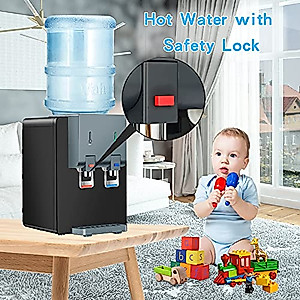 ACCVI Premium Countertop Water Cooler Dispenser, Holds 3 or 5 Gallon Jug, Top Loading, Hot and Cold Water, Child Safety Lock, Compact Design Ideal For Homes, Kitchens, Offices, Dorms, Black
