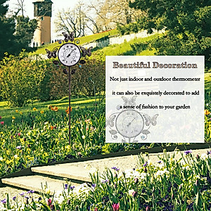 Outdoor Thermometer-Thermometer for Outside Temperature - Metal Stake Thermometer and Hygrometer Outdoor Garden Decor Butterfly and Leaf