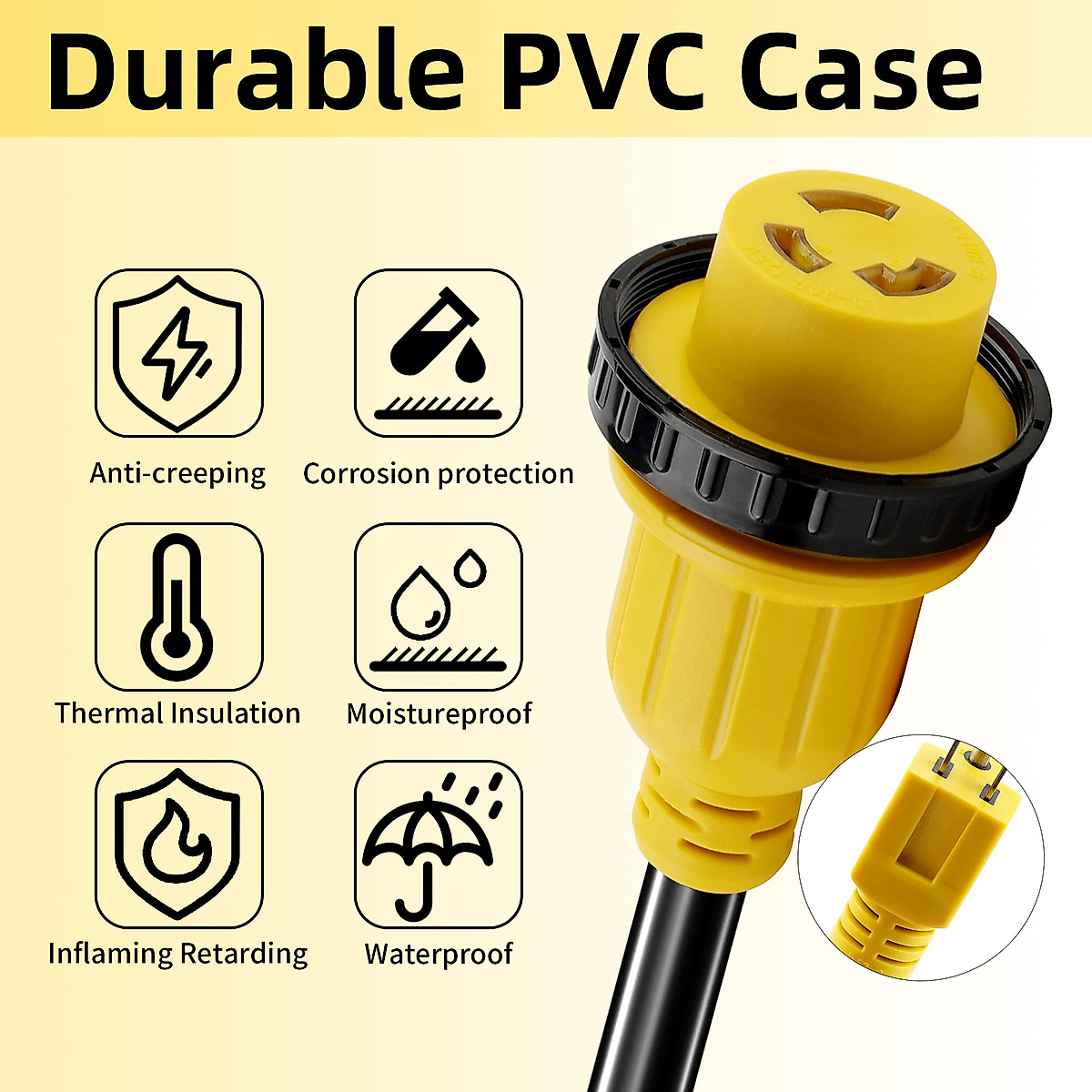 Flameweld Generator Adapter Cord, 5-15P Male Plug to L5-30R Locking Female Plug, 3 Prong RV Adapter Cord Up to 7500W SJTW 10/3 Generator Cord, UL