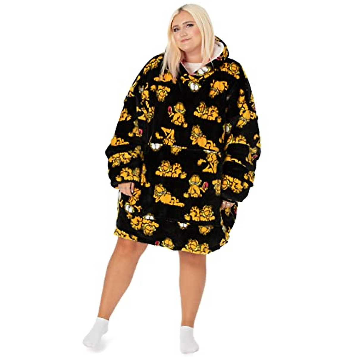 Garfield Oversized Blanket Hoodie Adults Mens Womens Wearable Fleece One Size Black