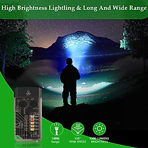 Hisim Mini Powerful Keychain Bright 1000 Lumens EDC Flashlight with 14 Lighting Modes, 365NM UV Light COB Side Light IPX4 Pocket Tail Magnet Buzzer Alarm Rechargeable Flashlight Black