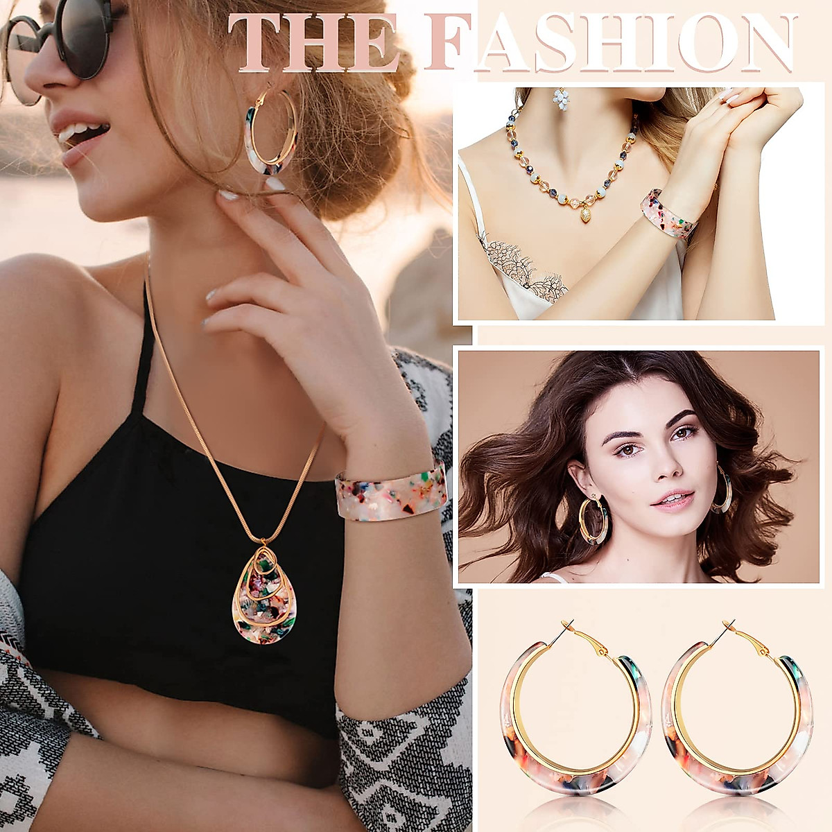 Kenning 4 Pcs Acrylic Jewelry Set for Women Statement Boho Resin Earrings Necklace Bracelet Stylish Jewelry Set for Women(Water Drop)