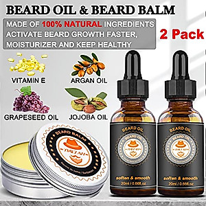 Upgraded Beard Grooming Kit w/Beard Conditioner,Beard Oil,Beard Balm,Beard Brush,Beard Shampoo/Wash,Beard Comb,Beard Scissors,Storage Bag,Beard E-Book,Beard Growth Care Gifts for Men