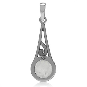 Silvershake 9mm Natural Round Shape Moonstone White Gold Plated 925 Sterling Silver Filigree Swirl Pendant