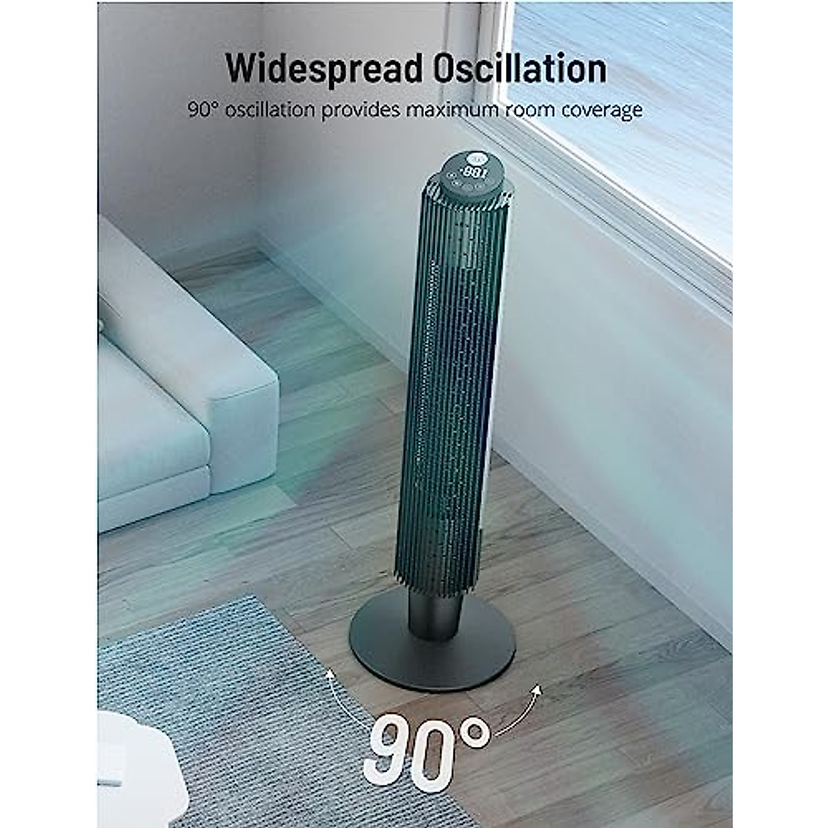 PARIS RHÔNE Tower Fan with Remote, 90° Oscillating Quiet Cooling Fan, 42'' or 36'' Height Adjustable, 5 Speeds, Sleep Mode, 12H Timer, Tall Standing Room Fan for Bedroom, Office and Home