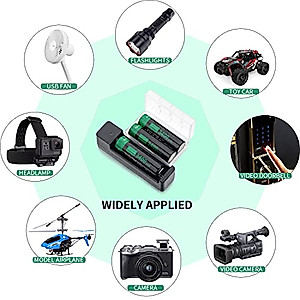 MUSIBEAUTY Universal 18650 Charger Battery with Rechargeable Battery 3.7V 3400mAh (4 Pack) for Doorbells, Flashlights, Headlamps, Cameras, Toys, and Remote Controls