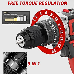 Power drill cordless,NAWIN 20V Impact drill,2x4.0Ah Battery and Fast Charger, 708ln-lbs Torque,Metal Keyless Chuck, Brushless Motor,2-Variable Speed