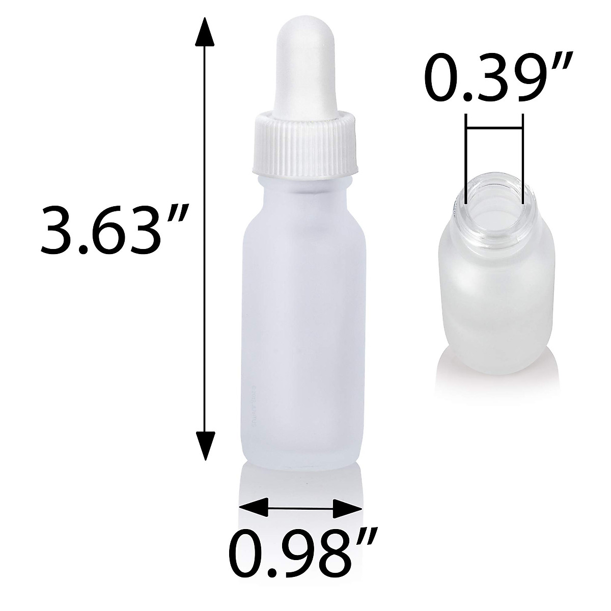 JUVITUS 0.5 oz / 15 ml Frosted Clear Glass Thick Wall Boston Round Bottle with White Dropper (24 Pack) + Funnel
