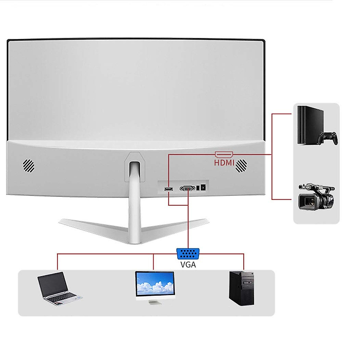 N / A NFJ024 24 Inch Gaming Monitor for Esports, IPS Curved Screen 1920 * 1080P Frameless 144Hz Refresh Rate 1Ms (HDMI VGA Interface) Low Blue Light Mode, for Home and Office, White
