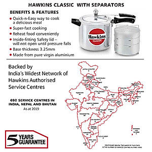 Hawkins Pressure cooker, 6.5 L WITH SEPERATOR, Silver