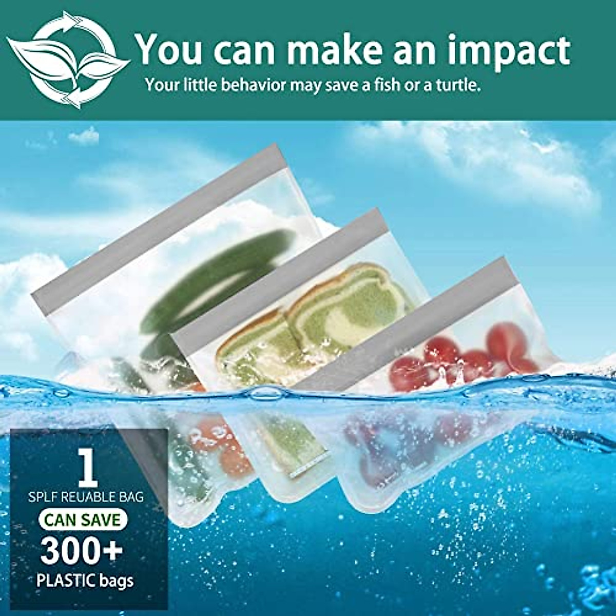 YECELINST 12 Pack Reusable Food Storage Bags, Dishwasher Safe Reusable Ziplock Bags (5 Sandwich Bags,5 Snack Bags,2 Gallon Bags),BPA Free Freezer Safe Leakproof Silicone Lunch Bag for Meat Fruit