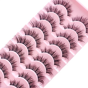 IFLOVEDEKD 10 Pairs 100% Handmade Fake Lashes Clear Band Fake Eyelashes 3D Wispy Lashes Fluffy Eye Lashes Natural Look Reusable Lashes Short Natural False Lashes Soft Mink Lashes Fluffy