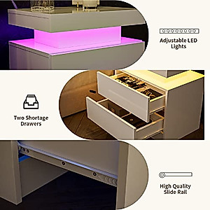 DobleCliCli LED Nightstand Set of 2, Modern End Side Table with 2 Drawers, 20.5" Tall LED Storage Cabinet, Bedside Furniture for Bedroom, Living Room, Salon and Office, White