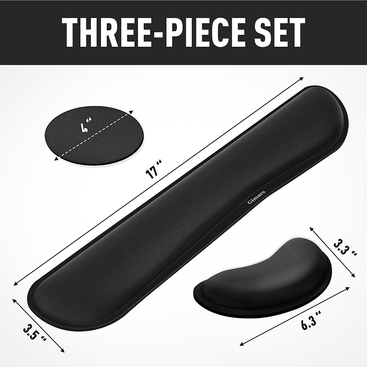 Gimars Upgrade Enlarge Gel Memory Foam Set Keyboard Wrist Rest Pad, Mouse Wrist Cushion Support for Office, Computer, Laptop, Mac, Comfortable, Lightweight for Easy Typing Pain Relief, Black
