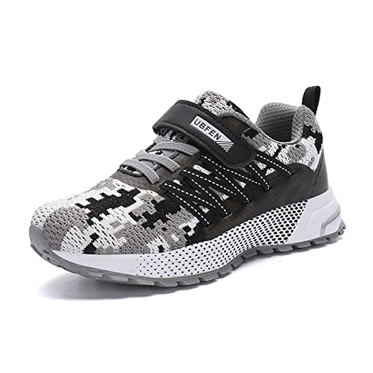 KUBUA Kids Sneakers for Boys Girls Running Tennis Shoes Lightweight Breathable Sport Athletic Camouflage Grey