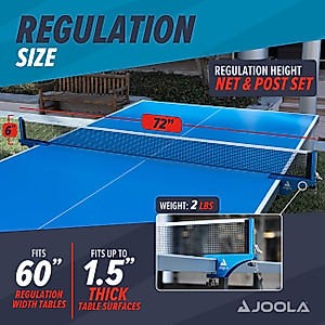 JOOLA Professional Grade WX Aluminum Indoor & Outdoor Table Tennis Net and Post Set - Quick Setup - 72in Regulation Ping Pong Net - Reinforced Cotton Blend Net w/ Adjustable Tensioning System