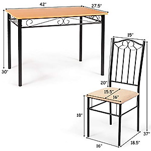 Tangkula 5 Piece Dining Table Set, Vintage Wood Top Padded Seat Dining Table and Chairs Set, Home Kitchen Dining Room Furniture
