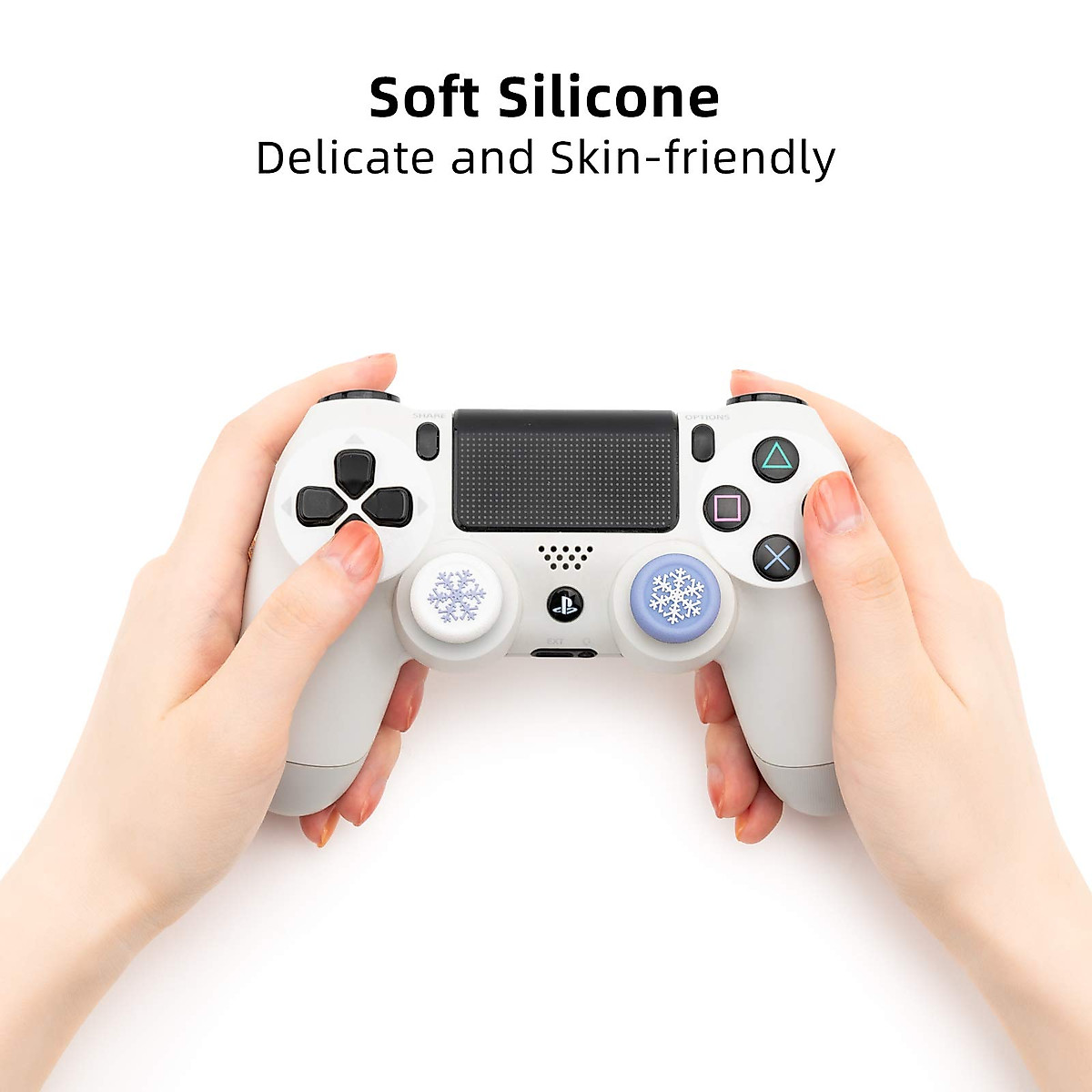 GeekShare 4PCS Silicone Snow Joy Con Thumb Grip Set Joystick Caps Cover Thumb Stick Grips (PS4/PS5/NS Pro)