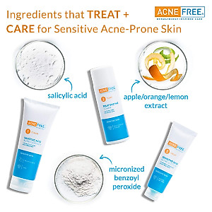 Acne Free 3-Step Acne Treatment Kit with Salicylic Acid Face Wash, Alcohol-Free Toner, & Benzoyl Peroxide Lotion for Sensitive Skin and Fighting Breakouts, 24 Hour Face Clearing System