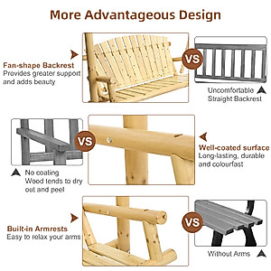 HOMEDIARY Wooden 2-Seat Porch Swing with A-Frame Stand, Outdoor Patio Swing Chair Bench w/Slatted Design, Outside Swing Bench w/550lbs High Capacity for Garden Patio Backyard Porch, Natural