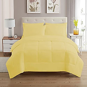 Sweet Home Collection 7 Piece Comforter Set Bag Solid Color All Season Soft Down Alternative Blanket & Luxurious Microfiber Bed Sheets, Yellow, Full