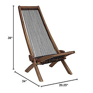 CleverMade Tamarack Folding Rope Chair - Foldable Outdoor Low Profile Wood Lounge Chair for the Patio, Backyard, and Deck, No Assembly Required
