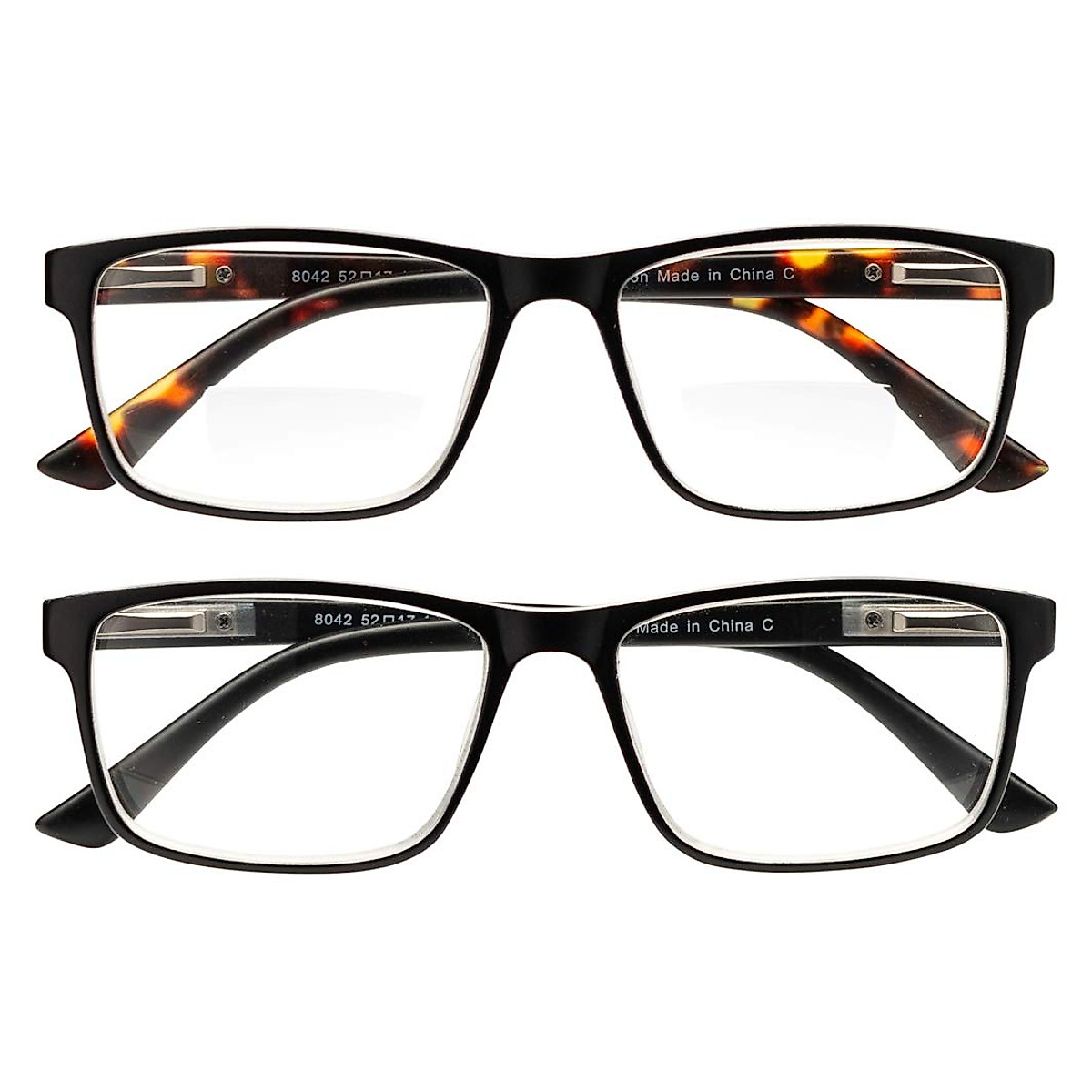 Yogo Vision Bifocal Reading Glasses for Men and Women, Rectangle MultiFocal Readers with Spring Hinges, Retro Design Black/Havana 1.75