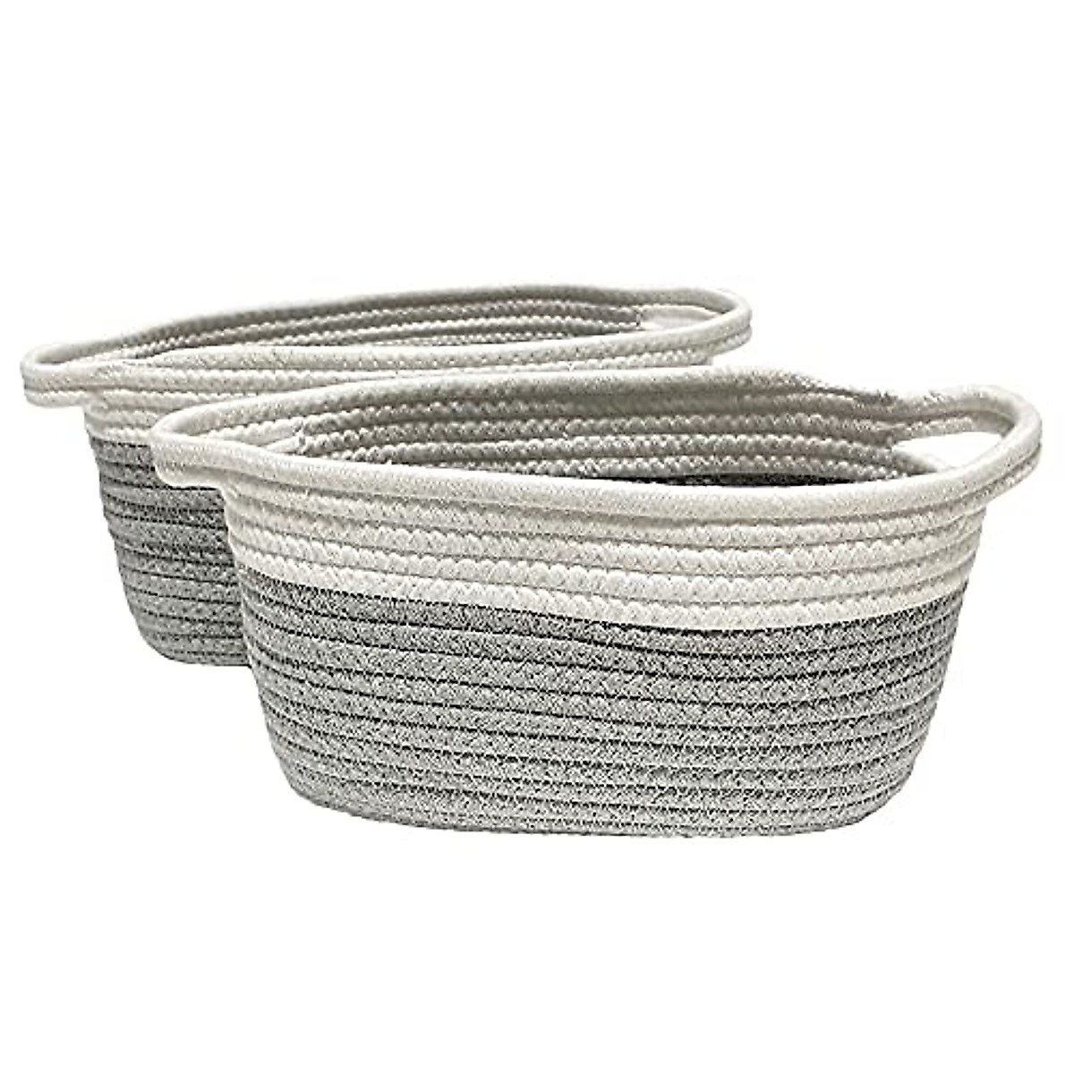 Levtex Baby Collection - Grey and White Rope Storage Baskets (Pack of 2) - Nursery Accessories - Measurements: (9.8 x 8 x in.), & (12 x 8 x 6.5in.)