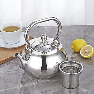 SANQIAHOME Stainless Steel Teapot With Removeable Infuser 71 oz (2000ml) Thickened Mirror Polished Stovetop Tea Maker for Herbal and Infusion