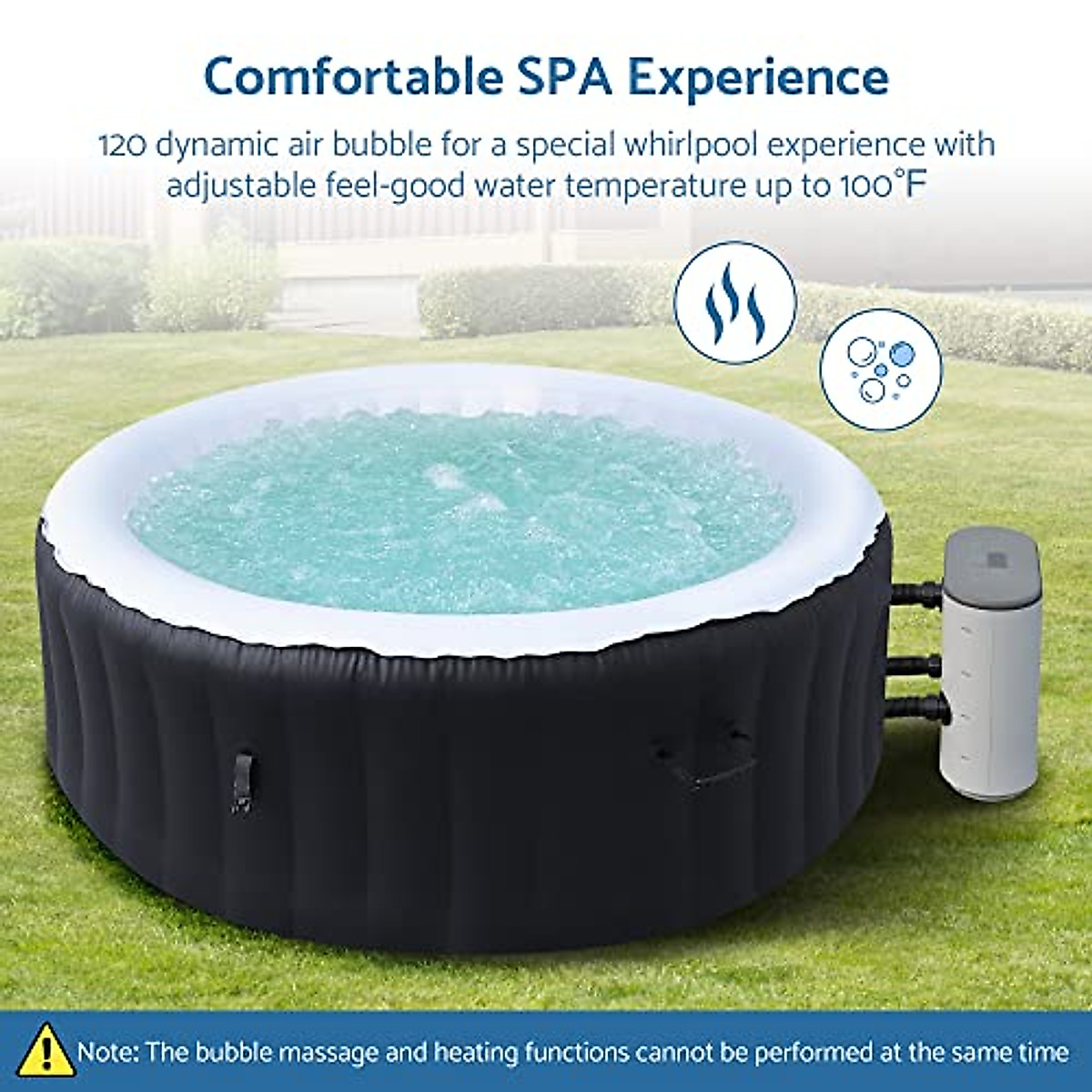 LIFERECORD Inflatable Hot Tub Spa, Portable 4 Person Round Shape with 120 Bubble Jets and Heater Pump, Fits Up to Indoor & Outdoor, Black
